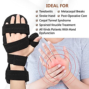 Scurnhau Resting Hand Brace, Soft Stroke Hand Splint Night Support for Finger Contractures, Hand Immobilizer for Carpel Tunnel Wrist Pain, Muscle Atrophy, Arthritis, Tendonitis, Metacarpal Breaks