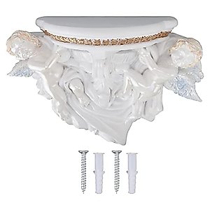 Haofy Creative European Angel Wall Shelf, Wall Decoration European Exquisite Beautiful Decoration Rack Floating Wall Shelf for Bedroom Living Room Kit(Pure White Gold)