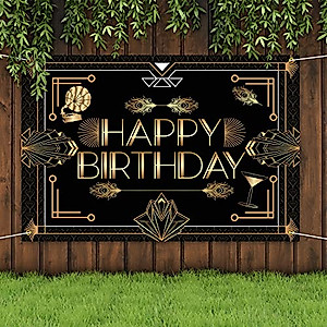 Roaring 20s Party Decorations Birthday Backdrop Banner for Women Men 1920s Great Gatsby Themed Background Bday Black and Gold Favors Props Photography Sign Decor Supplies