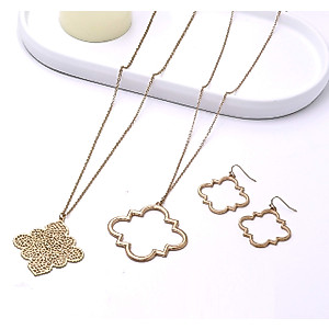 POMINA Gold Silver Geometric Filigree Pendent Long Necklace Casual Sweater Gold Chain Necklaces for women (Worn Gold)