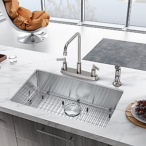 Kitchen Faucet with Sprayer,Brushed Nickel Kitchen Sink Faucet,3 Hole or 4 Hole Faucet for Kitchen Sink,Stainless Steel 2 Handle Kitchen Faucet with Side Sprayer,4 Hole Kitchen Faucets