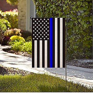 Shmbada USA Thin Blue Line Burlap Garden Flag - Black White and Blue Stripe American Police Flag Honoring Law Enforcement Officers - Premium Double Sided Outdoor Yard Lawn Small Decor - 12 x18 Inch