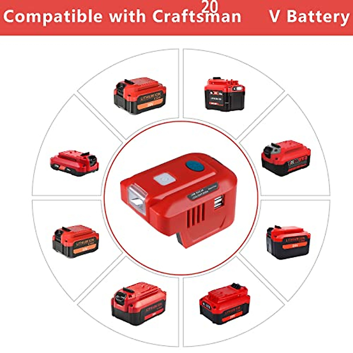 BTRUI for Craftsman 20v Powered Inverter Generator 150W, for Craftsman Battery DC 20v to 110v AC Output, Portable Power Station Source USB Charger Adapter, with LED Light