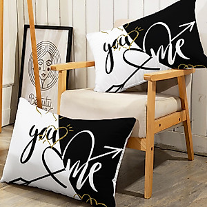 AILONEN Couple You and Me Duvet Cover Set Queen Size,3 Pieces Black and White Comforter Cover Set,Love Hearts Print Quilt Cover with 2 Pillowcases