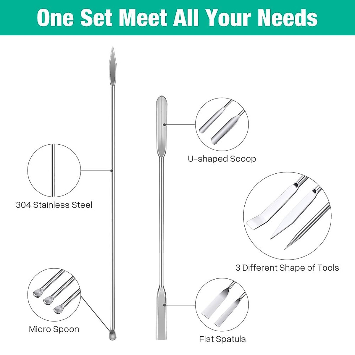 Pack of 5 Capsule Filling Kit for Empty Pill Capsules Filler, Opret Lab Spatula Micro Medicine Spoon, Tiny Spoons Scoop for Powder, Stainless Steel Gel Cap Filler Size #000 00 0 1