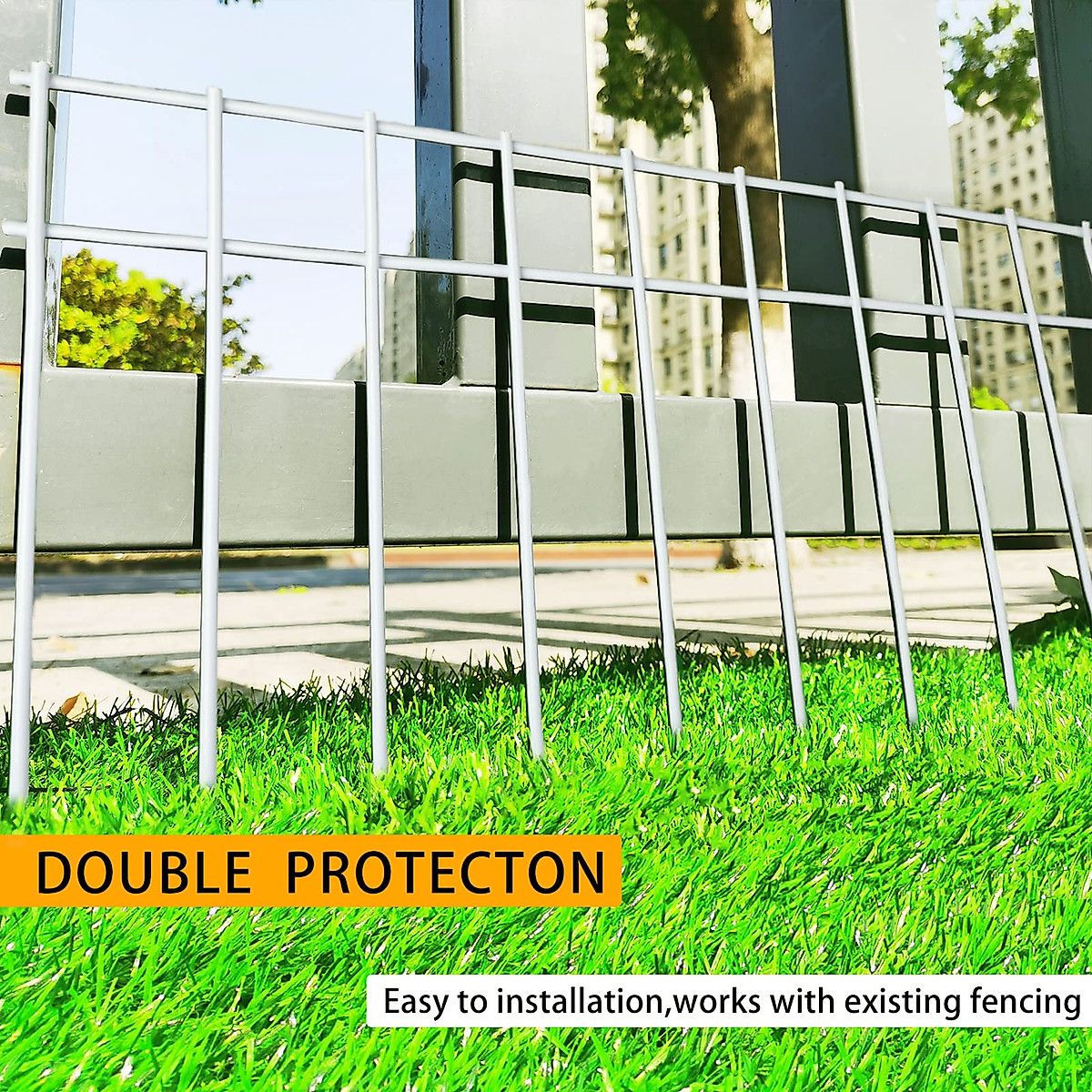 Adavin White Animal Barrier, 10 Pack 20in(L) X10in(H) No Dig Fence, Dog Digging Fence Barrier Rabbit Fence Protector, Galvanized Steel Stakes 2 inch Spike Spacing, Outdoor Yard Patio.Total 17 Ft(L)