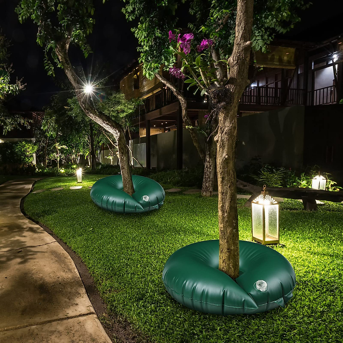 Tree Watering Ring Tree Watering Bag Slow Release PVC Drip Irrigation Water Pouch Automatic Drip System for Planting Gardening Trees and Shrubs, Green (4 Pack, 10 Gallon)