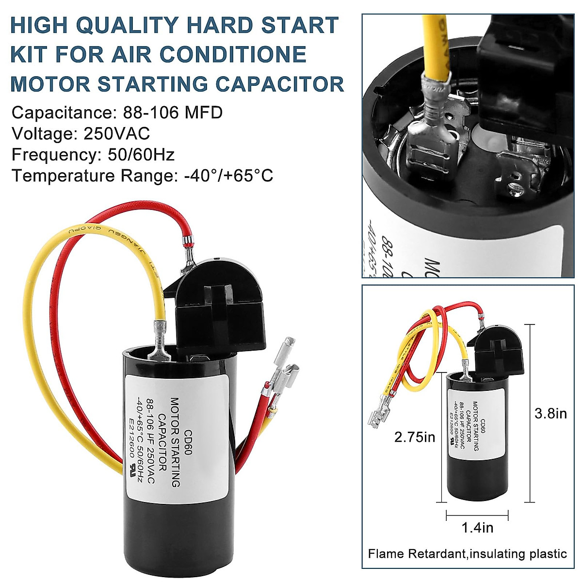 8333A9021 Air Conditioner Hard Start Kit AC Hard Start Kit,Start the AC Smoothly by Fetechmate Replacement 8333A9021 PKG 8335-9021 9333-9021 105620-10-70 Capacitor Hard Start Kit