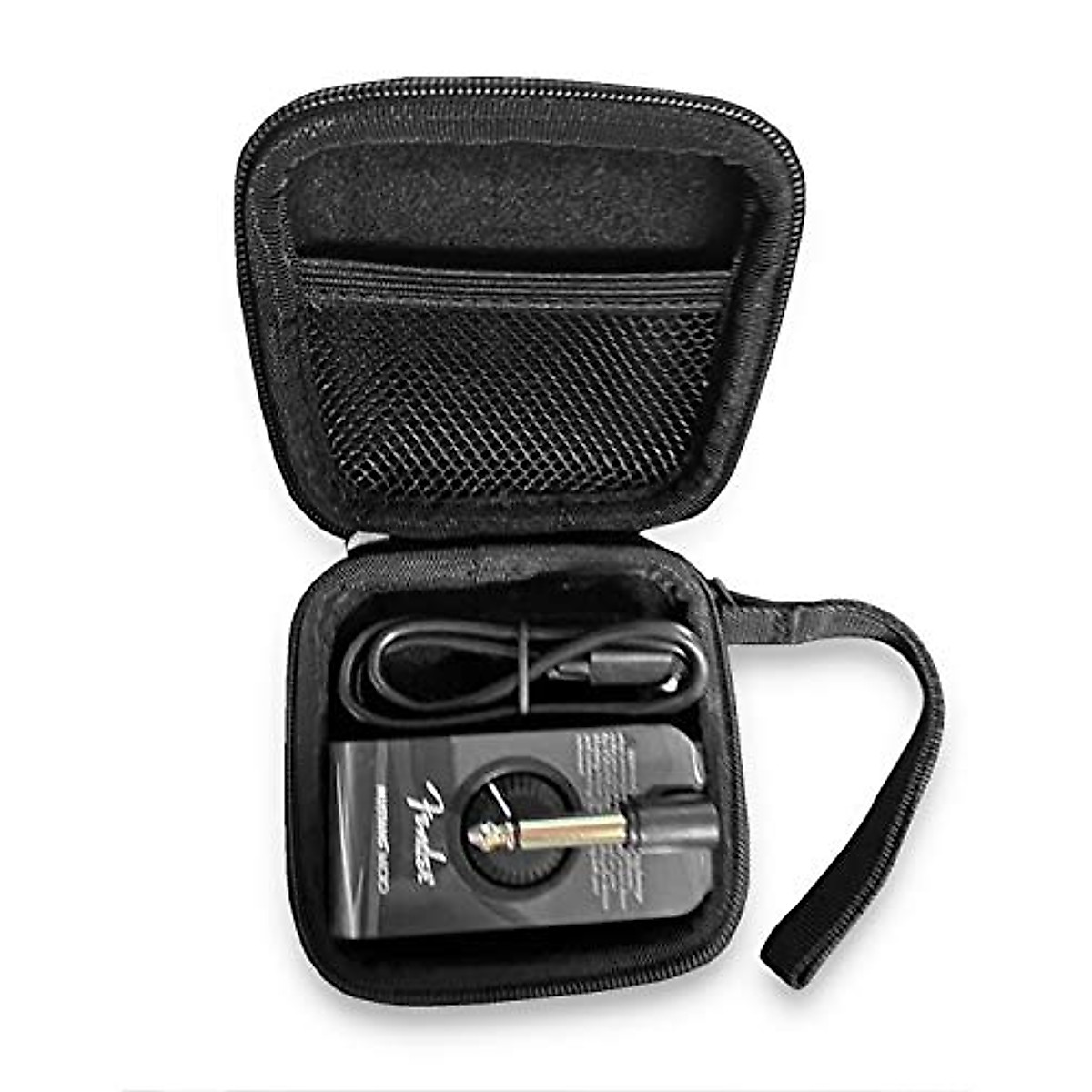 CASEMATIX Carry Case Compatible with Fender Mustang Micro Headphone Amp and Charging Cable - Micro Headphone Amplifier Case Only with Wrist Strap, Black