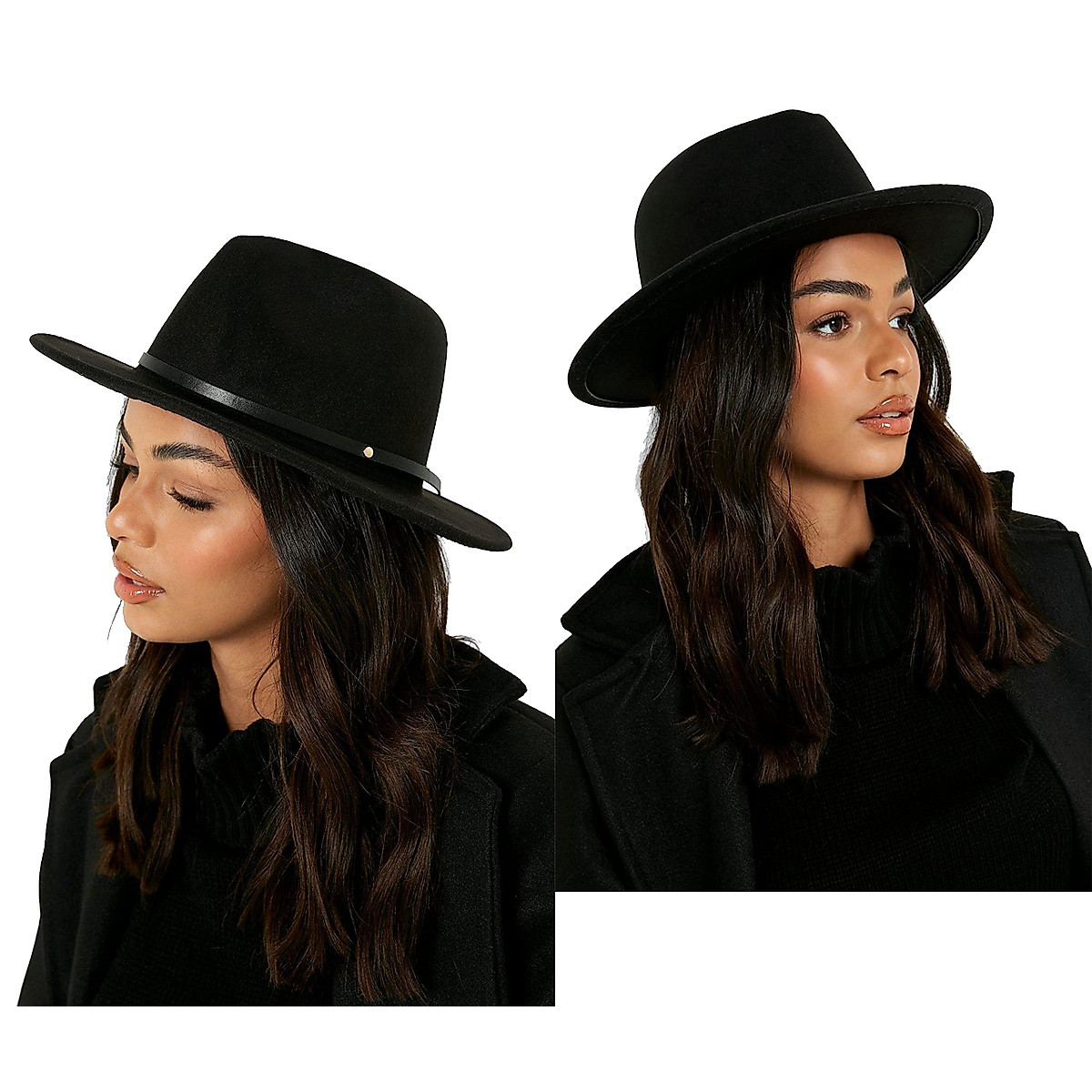 Fedora-Hats for Women-Men Vintage Flat-Wide-Brim Felt-Jazz-Hat Cotton-Blend Panama-Hat Medium/Large Black