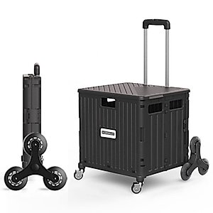 Collapsible Stair Climber Rolling Cart - Wheeled Rolling Crate with Telescoping Handle, 360° Wheels - Ideal for Tool Box, Groceries, and More!