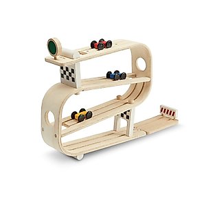PlanToys Wooden Ramp Racer with 3 Cars (5379) | Sustainably Made from Rubberwood and Non-Toxic Paints and Dyes