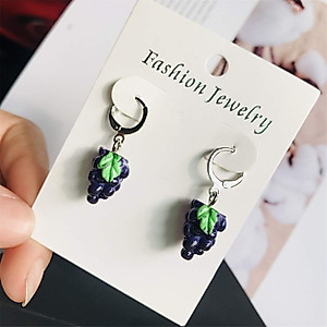 DAMLENG 12 Pairs Creative Cute Simulation Fruits Dangle Drop Earrings Sets Statement Handmade Lemon Strawberry Hoop Earrings For Women Jewelry Gifts (12 Pairs Fruits Earrings)