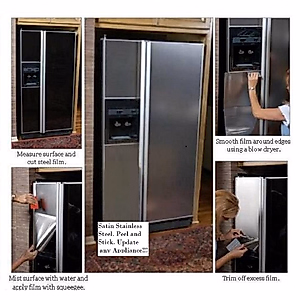 EZ FAUX DECOR Peel and Stick 36" x 72" (6ft) Brushed Nickel Stainless Steel Thick Durable Contact Paper Vinyl Refrigerator Replace Update Door Panel Cover Overlay Waterproof, Heat Resistant