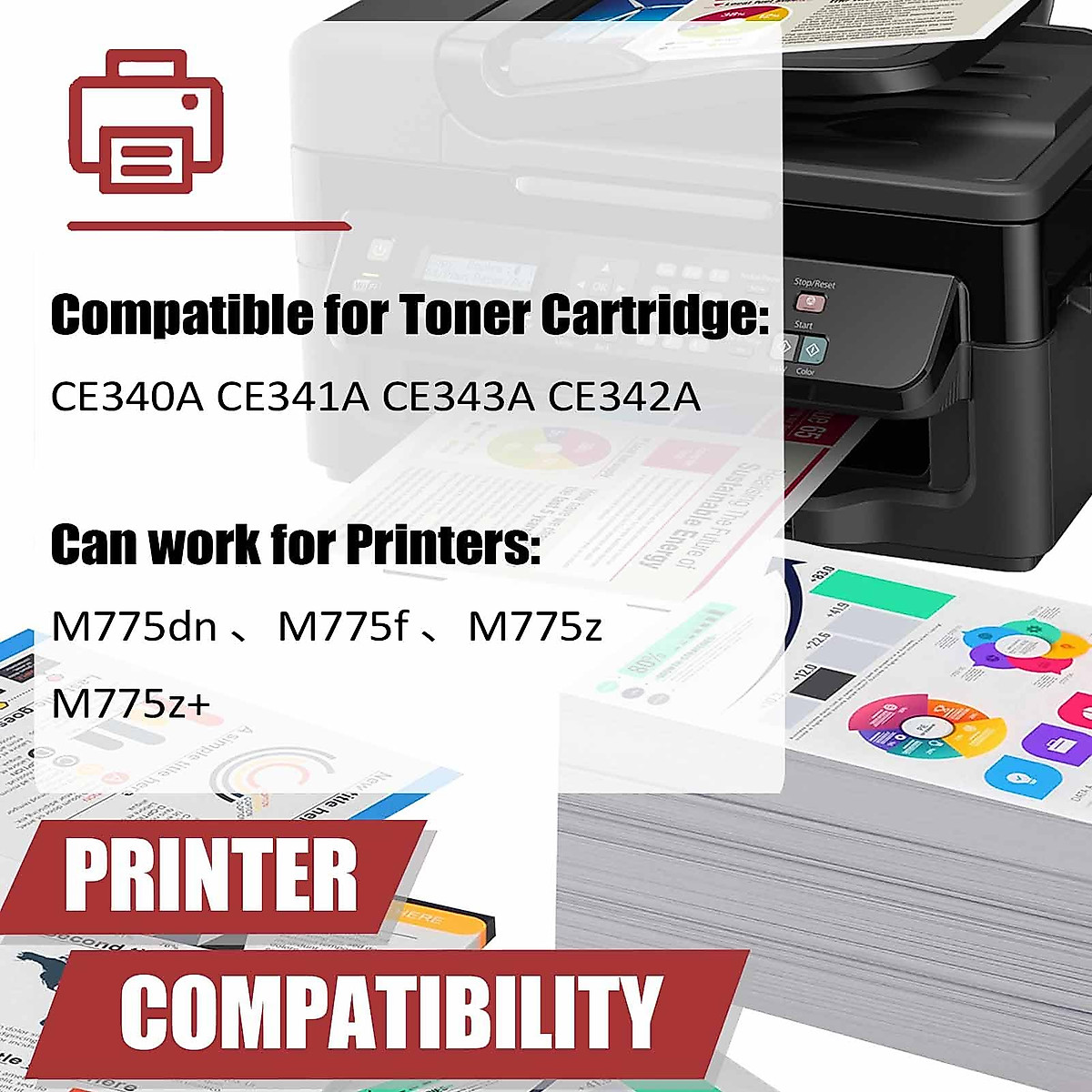 Replacement 651A Toner Cartridges Compatible for HP CE340A CE341A CE343A CE342A Toner Cartridge Work for HP Laserjet Enterprise 700 Color M775dn M775f M775z Printers 1 Magenta Pack