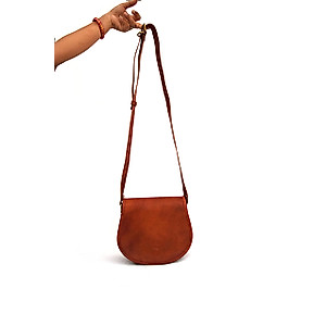 Handmade Full Grain Vintage Leather Crossbody Sling Bag Women/Teen Girls Purse Wallet Satchel Handbag Messenger Bags (Extra Small), Brown