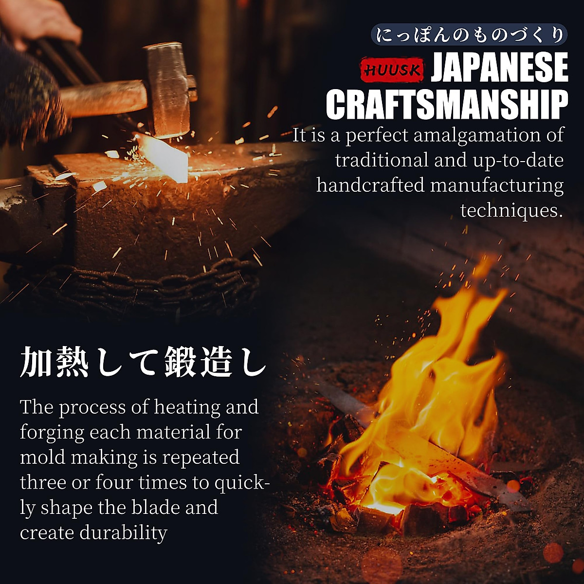 Huusk Knives from Japan, Professional Japanese Gyuto Chef Knife 8 Inch, Hand Forged Kitchen Knives, 3 Layers High Carbon Meat Sushi Knife, Ultra Sharp Cooking Knife with Gift Box