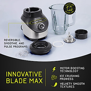 Universal 1500 Watt Turbo Elite Max Blender, 71oz - 9-cup / 2.1 Liter Glass Pitcher, Premium Blender for Smoothies, Sauces, & Batters, 3 Speed Settings, Powerful 6 Stainless Steel Blades