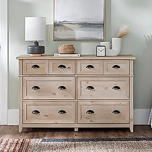Walker Edison Modern Farmhouse 6-Drawer Framed Dresser with Half-Moon Handles, 52 Inch, White Oak