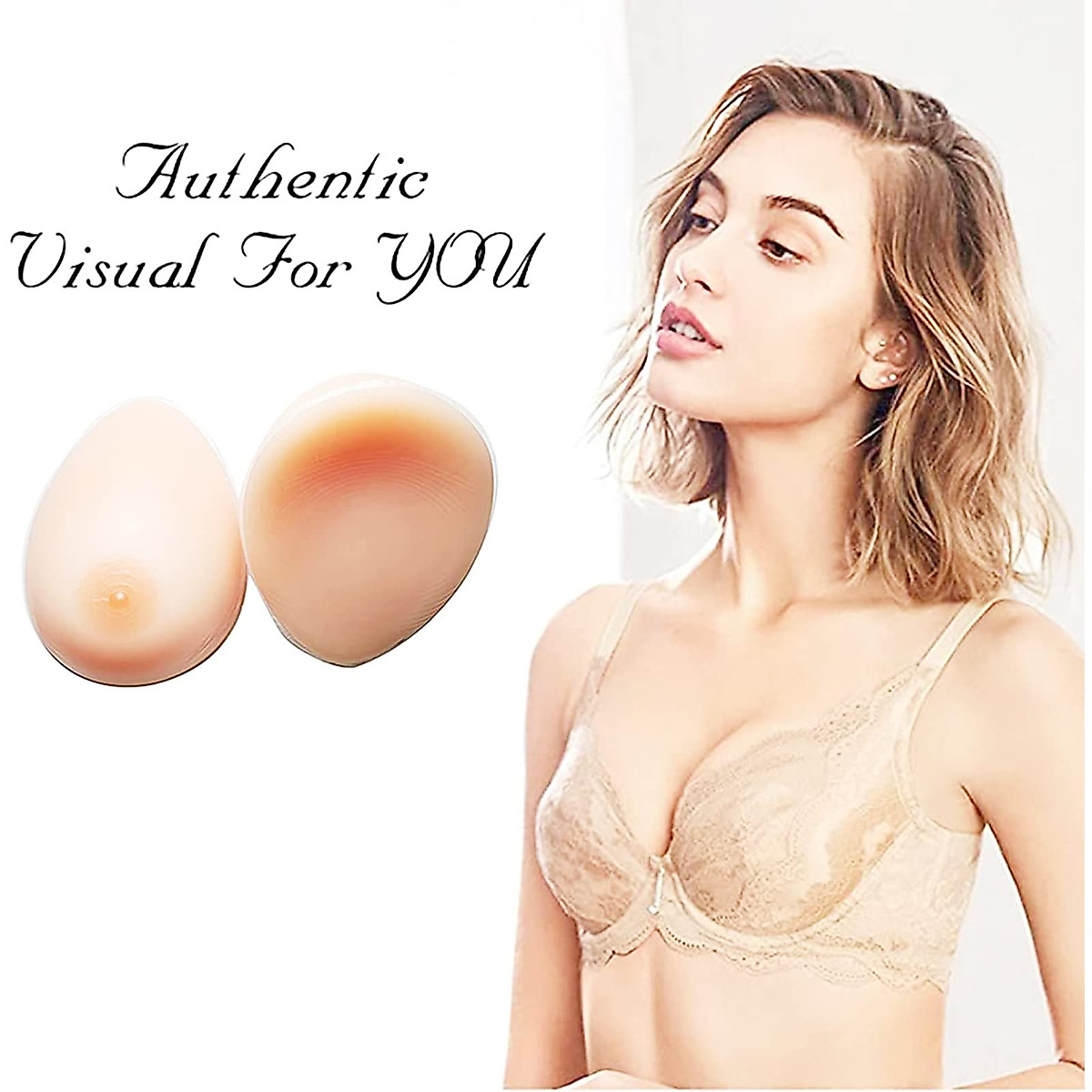 Mastectomy Prosthesis Silicone Breast Forms Self Adhesive False Boobs Women Concave Bra Enhancer Inserts for Crossdresser Transgender Cosplay,Nude,B Cup (600g/pair)