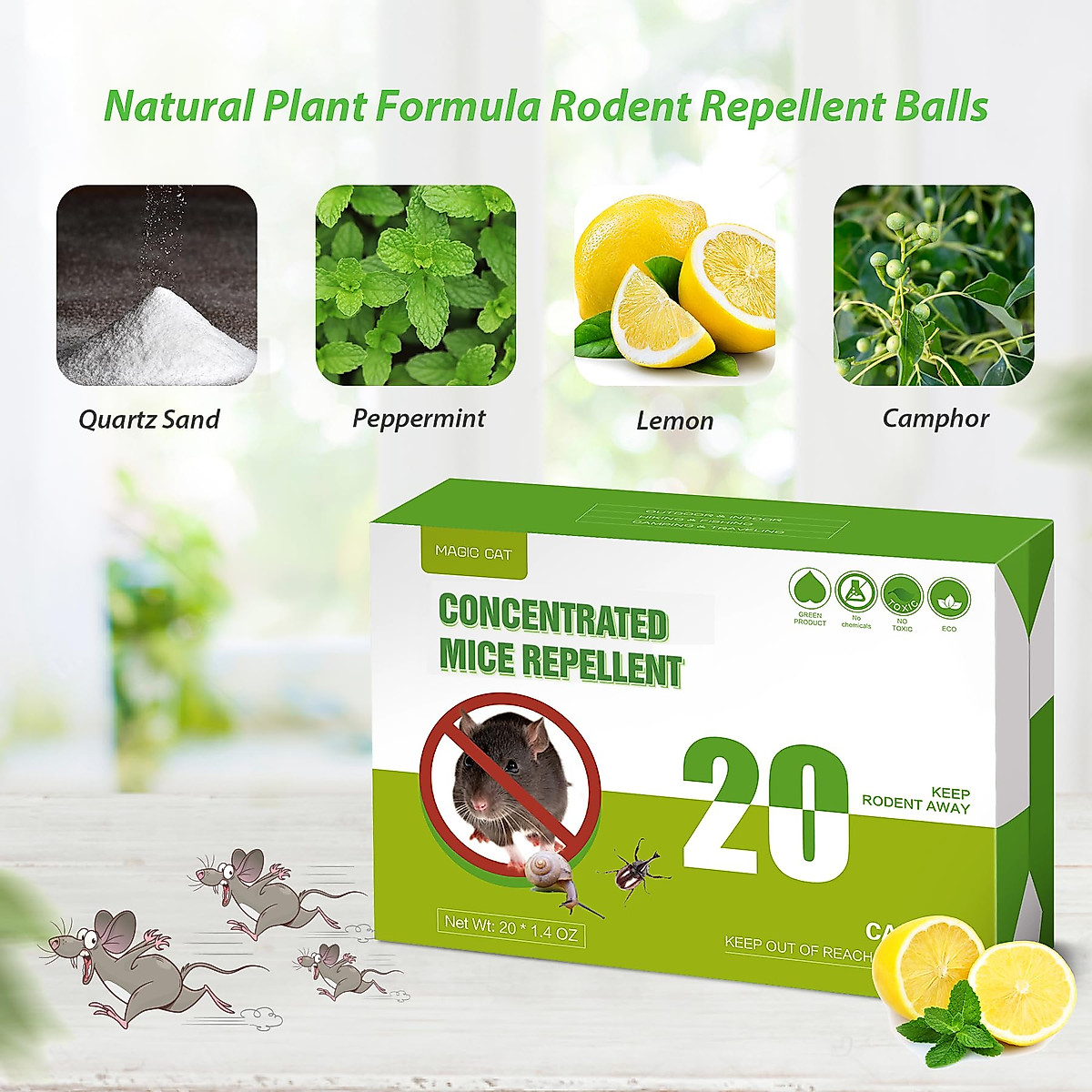 MAGIC CAT Rodent Repellent 20 Pack, Natural Peppermint Oil to Repel Mice & Rats for House Pet Family Safe, Rat Deterrent Mouse Stopper for Closet Garage Boat Car RV Truck Indoor Outdoor Rodent Control