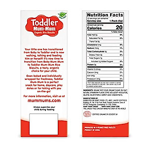 Toddler Mum-Mum Rice Biscuits, Organic Strawberry, Organic, Gluten Free, Allergen Free, Non-GMO, 2.12 Ounce,12 Count, Pack of 6