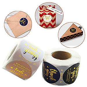 Thank You Stickers, 1.5" Multiple Color Golden Font Design Thank You Stickers, 500 Labels Each Roll