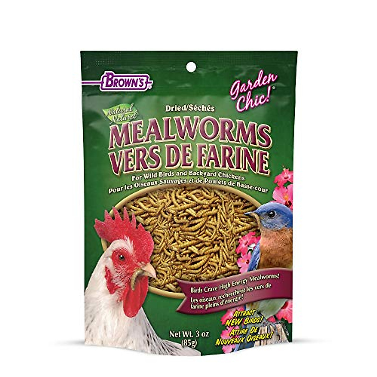 F.M. Brown's Garden Chic. Dried Mealworms for Wild Birds and Chickens - 3oz
