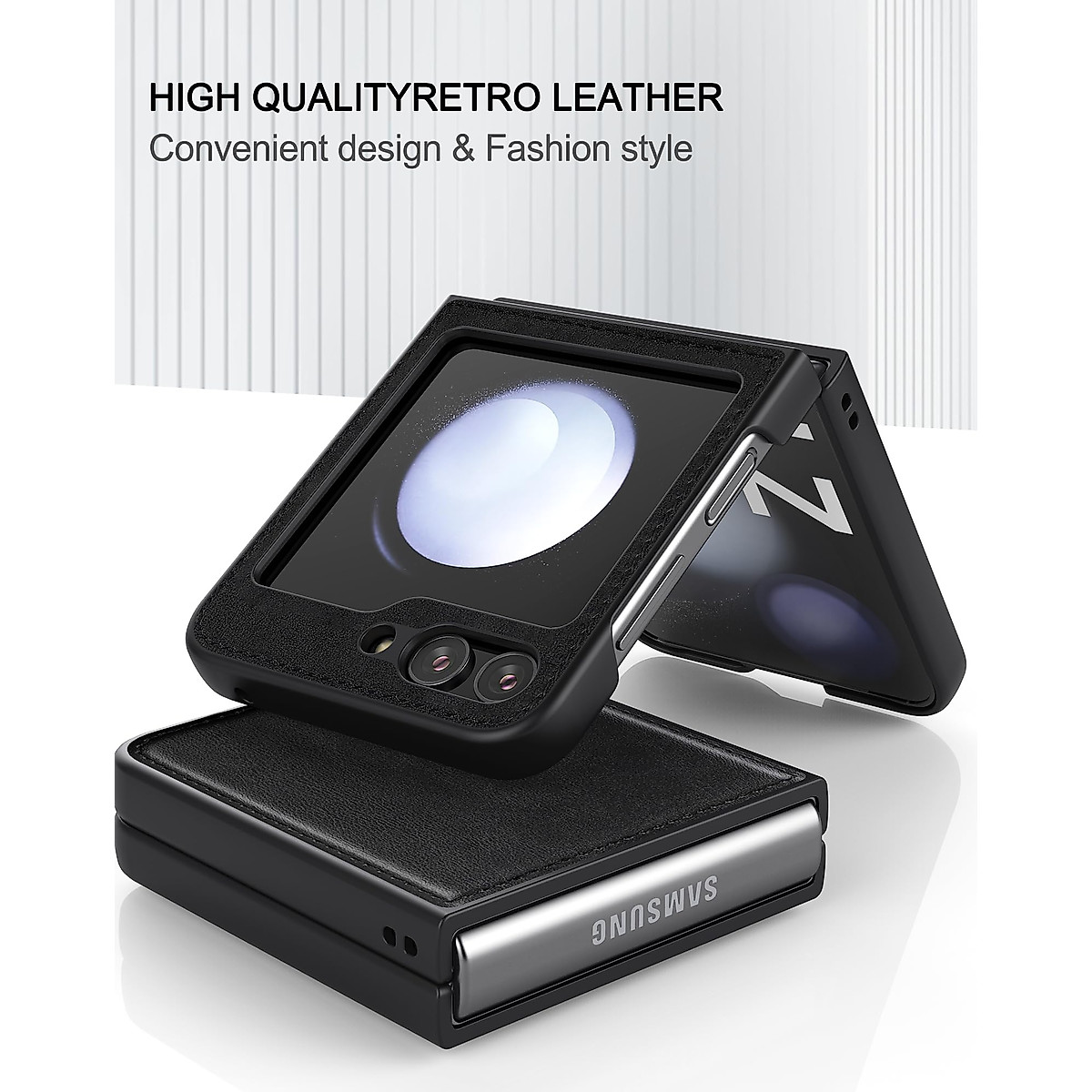 Foluu for Samsung Galaxy Z Flip 5 5G Case, Galaxy Z Flip 5 Leather Case, PU Leather + Hard PC Shell Ultra Thin Slim Durable Protective Phone Case Cover for Samsung Galaxy Z Flip5 5G 2023 (Black)