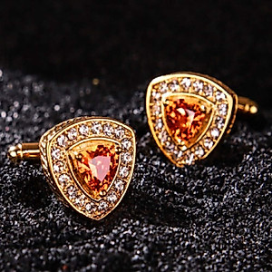V & L Crystal Cuff links – Fancy Unique Elegant Sparkling Luxury Gem Stone Cufflinks for men in Triangle - Perfect for Wedding, Formal, Suit, Business and Groom Cufflink (Gold)