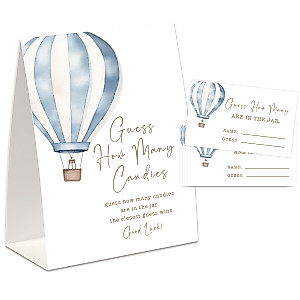 UHADRE Guess How Many Candies Game(One Sign with 50 Cards),Baby Shower Game, Bridal Shower Game, Hot Air Balloon Baby Shower, How Many Cards, Candy Guessing Game Sign and Cards Set-GCD09