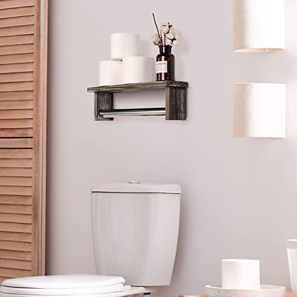 J JACKCUBE DESIGN Set of 2 Rustic Bathroom Towel Rack Shelf, Floating Shelves Organizer Stainless Towel Bar Hanger Farmhouse Décor Over Toilet - MK608AA