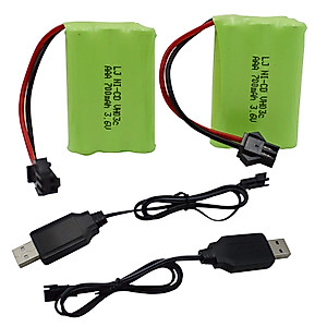 Blomiky 2 Pack 3.6V 700mAh AAA Re-Chargeable Battery Pack with SM-2P Connector Plug and USB Charger Cable for RC Battle Bumper Cars C143 D143 RC Vehicle D143 Battery 2