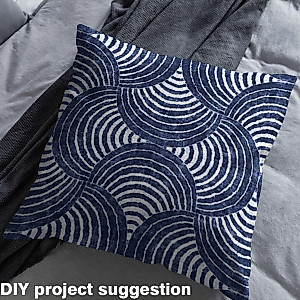 Feelyou Abstract Art Upholstery Fabric for Chairs, Striped Petaled Geometric Fabric by The Yard, Trippy Swirl Circle Decorative Fabric for Upholstery and Home DIY Projects, 1 Yard, Indigo White