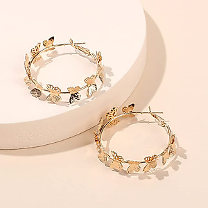 Big Hoop Butterfly Earrings for Women , Gold Monarch Butterfly Earrings , Gift Butterfly Party or Daily Wear (Party butterfly gold)