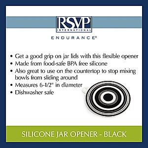 RSVP International Silicone Multi-Purpose Kitchen Tool Jar Opener/Non Skid Pad for Mixing Bowls, 6.5" Round, Black