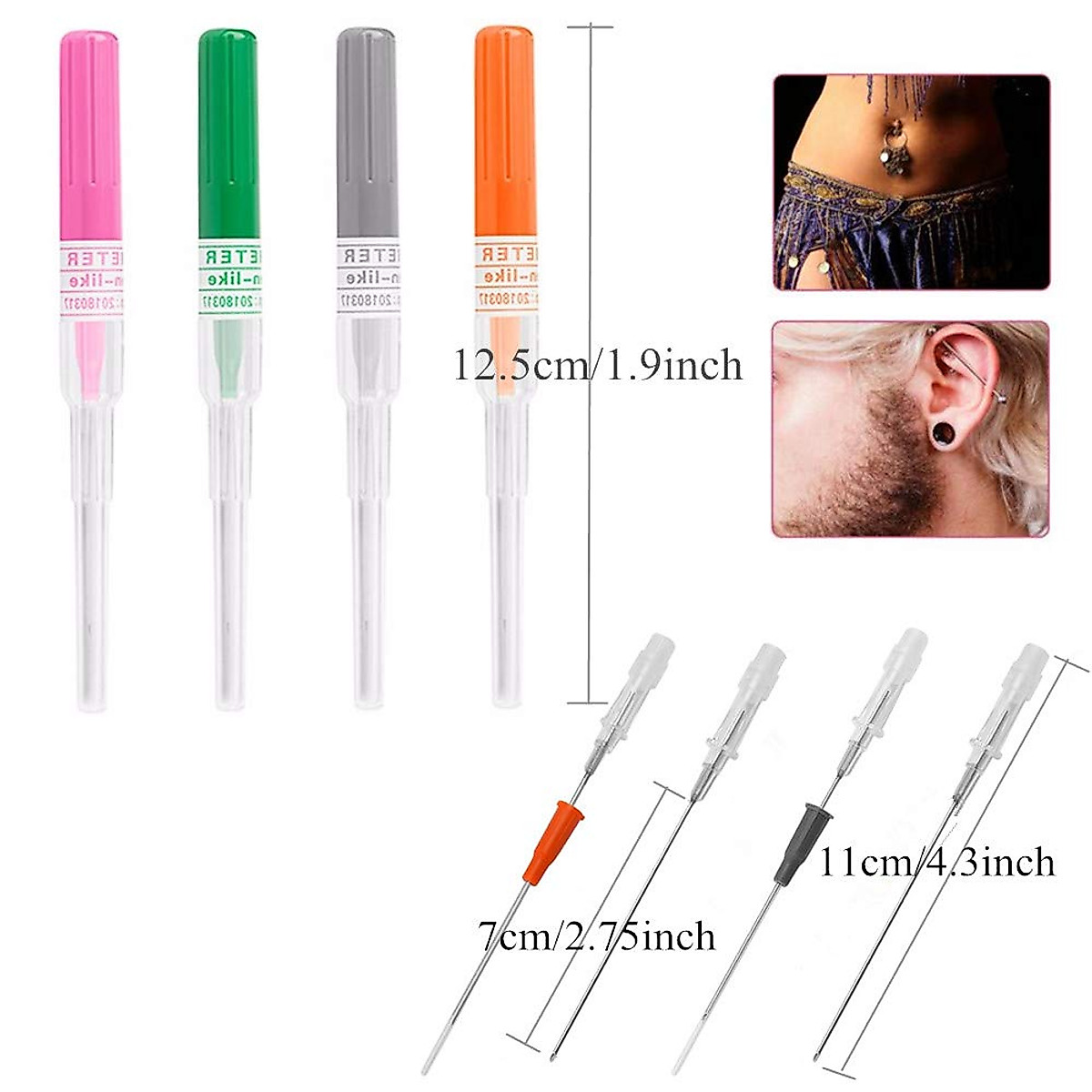 Piercing Needles - Tazay 8PCS Mixed 14G 16G 18G 20G Ear Nose Piercing Needles IV Catheter Needles for Piercing Sterilised Body Tattoo Piercings Tool for Piercing Supplies Piercing Kit (Mixed)