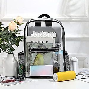 V2G1K2HJ.d Personalized Name Clear Backpack, Heavy Duty PVC Clear Backpack,Custom Name Transparent Backpack,Travel Bags