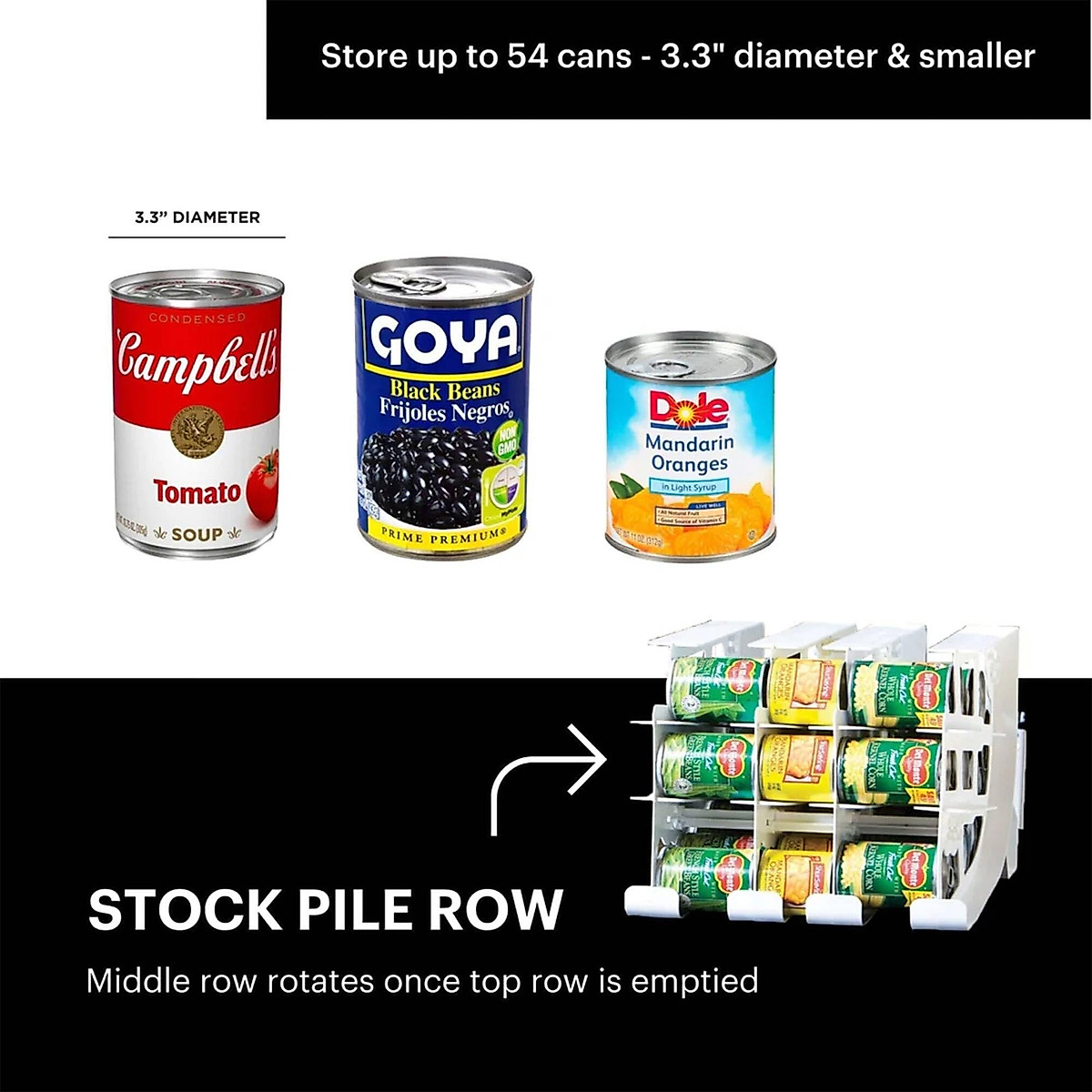 FIFO Countertop Can Tracker Hold Up To 54 Standard 10 to 15 Oz Can Sizes, White Stackable & Adjustable Can Organizer for Pantry | Rotating Canned Food and Soda Storage Kitchen Organizer (2 Pack)