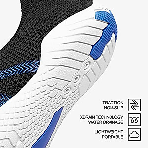 ALEADER Xbarefoot Mens Water Hiking Shoes Slip On Quick Drying Barefoot Shoes for River, Beach, Aqua Black Blue Size 9 US