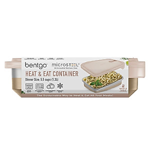 Bentgo® MicroSteel™ Heat & Eat Container - Microwave-Safe, Sustainable & Reusable Stainless Steel Food Storage Container with Airtight Lid for Eco-Friendly Meal Prepping (Dinner Size - 5.5 Cups)