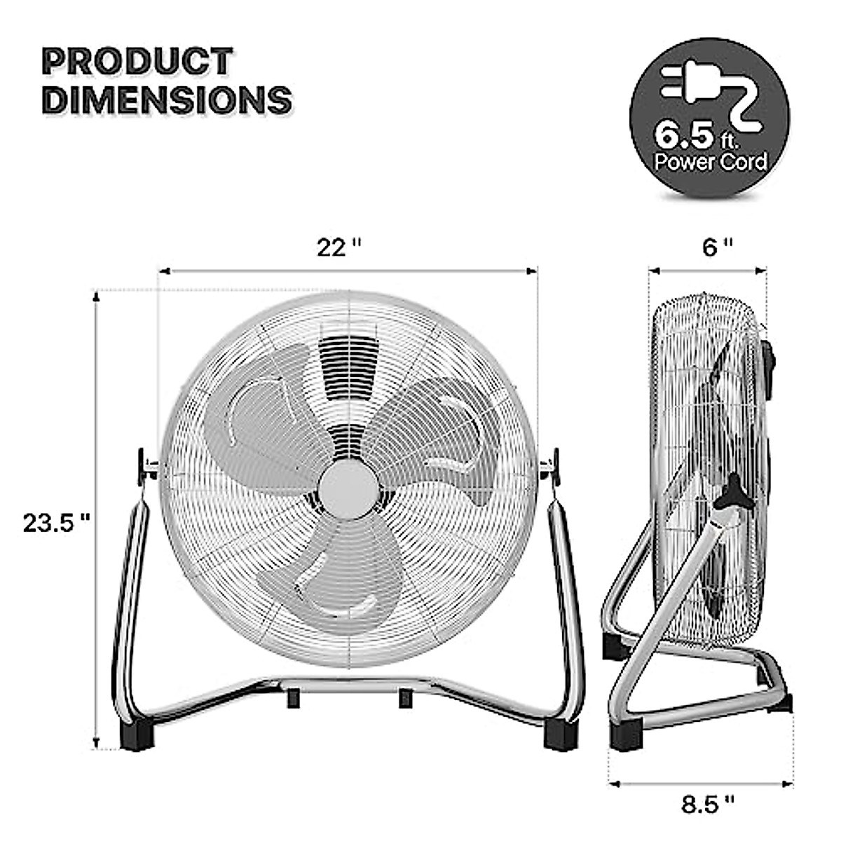 mollie 22 Inch 3572 CFM High Velocity Floor Fan with 3 Speed Heavy Duty Metal Adjustable Tilt Portable Quiet Air Circulator for Home Bedroom Garage Commercial Use