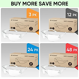 TICONN 3 Clear Safety Glasses for Men, Safety Goggles with Scratch Impact Resistant Meets ANSI Z87.1 Standard (3 Pack)