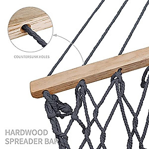TONAHUTU 13FT Hammocks, Traditional Hand Woven Cotton Rope Hammock with Free Extension Chains for Outdoor Indoor Patio Yard 450 LSB Capacity for Two Person (Dark Grey)