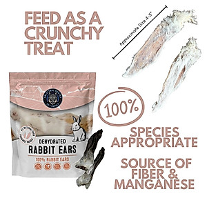 Dehydrated Rabbit Ears for Dogs & Cats - Furry Rabbit Ear Dog Treats - USA Sourced Whole Rabbit Ears with Fur for Dogs - Rawhide Alternative - 100% Single Ingredient Furry Rabbit Ears (6 Count)