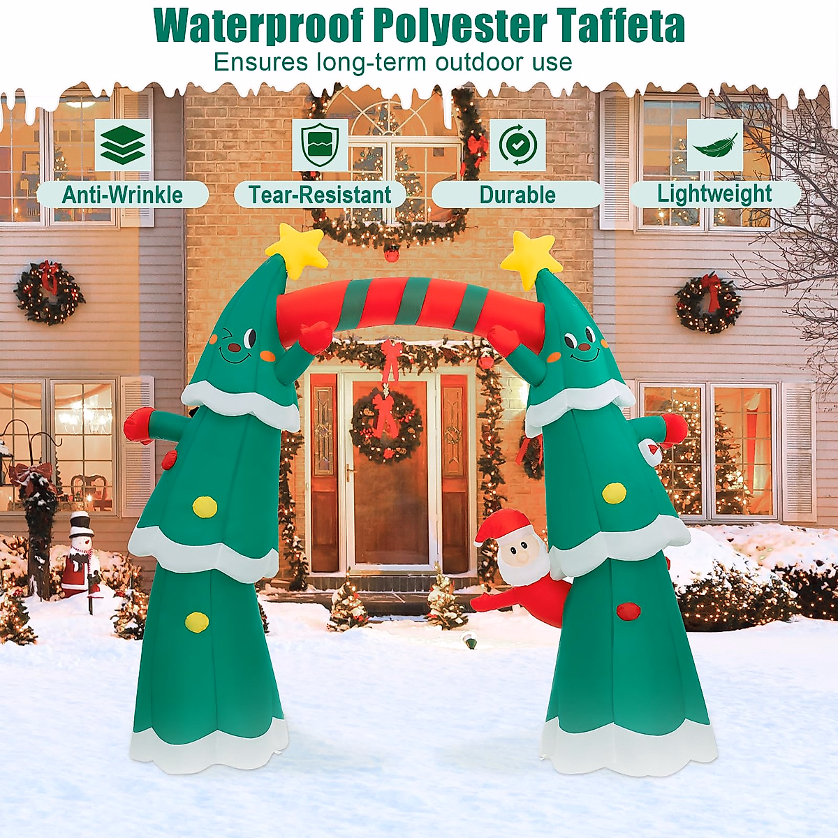 Tangkula 11 FT Lighted Christmas Inflatable Archway Decoration, Christmas Tree Arch with Santa Claus, Built-in LED Lights, Outdoor Blow-up Holiday Party Yard Lawn Xmas Decoration