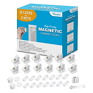 24 Locks + 4 keys - 12 Pack White Magnetic Cabinet Locks Bundle with 12 Pack Blue Magnetic Cabinet Locks