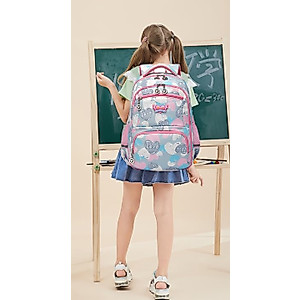 ETAISHOW Girls Heart-Print Backpack for School Elementary Kids School Bag Waterproof Bookbag Lightweight
