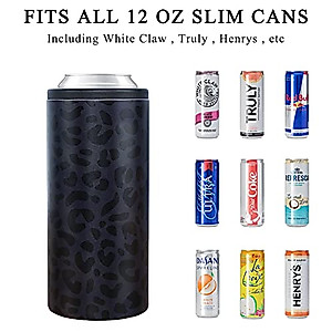 12 oz Slim Can Cooler Stainless Steel Skinny Can Cooler Insulated Beer Can Cooler for Hard Seltzers Unique Leopard Print Tumbler Gifts for Women and Men