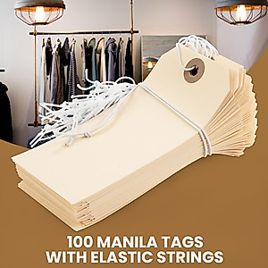 Perco Manila Shipping Tags #5 4 3/4" x 2 3/8" (12 x 6 cm) with Elastic, Box of 100